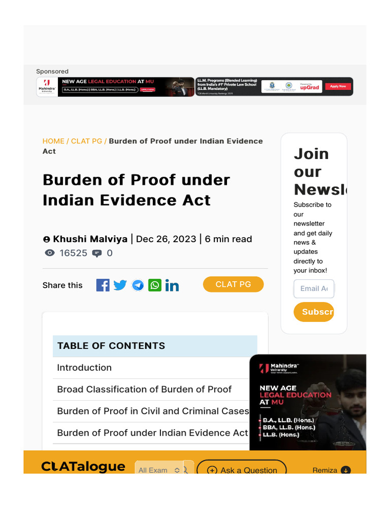 Burden of Proof Under Indian Evidence Act | PDF