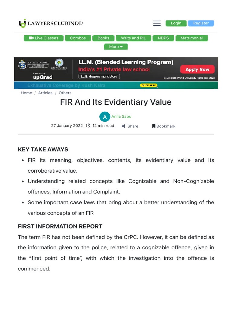 FIR and Its Evidentiary Value | PDF | Evidence (Law) | Police