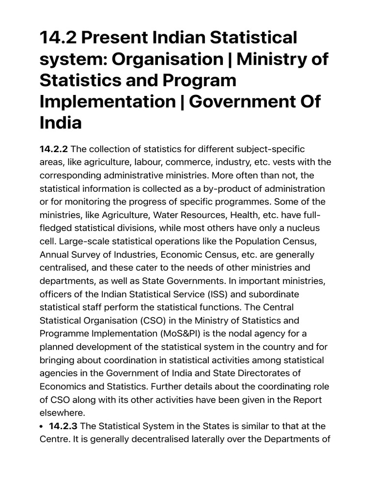 14.2 Present Indian Statistical System - Organisation - Ministry of ...