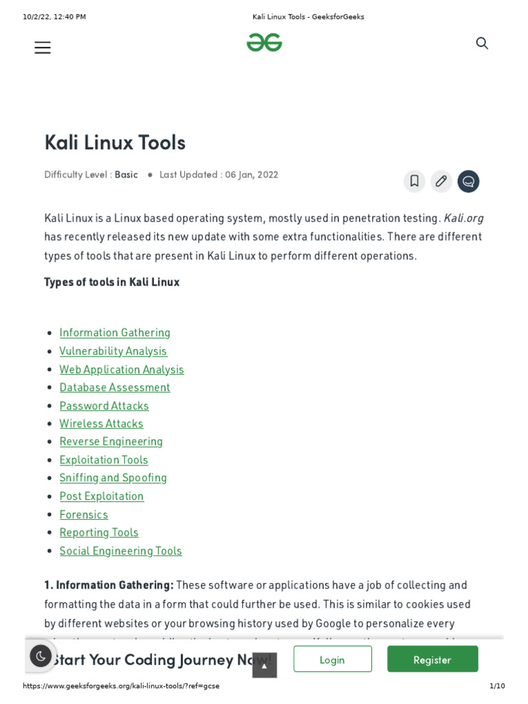 Kali Linux Tools - Introduce | PDF