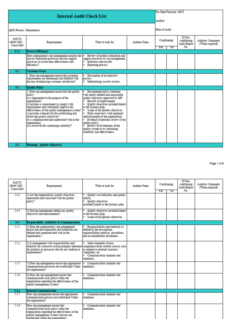 Maintenance Check Sheet | PDF | Audit | Auditor's Report