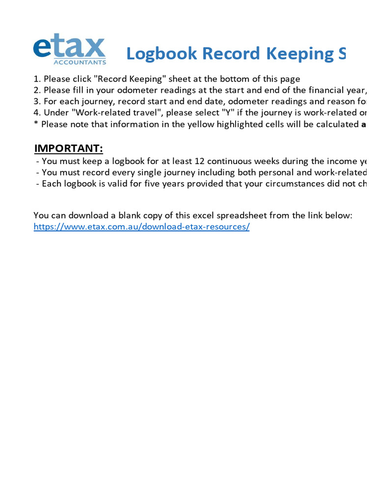 Etax Car Logbook Template Updated PDF | PDF | Vehicles | Transport