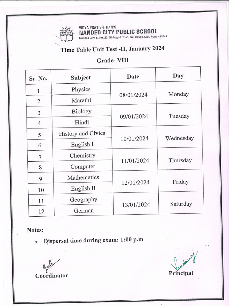 VIII Time Table | PDF