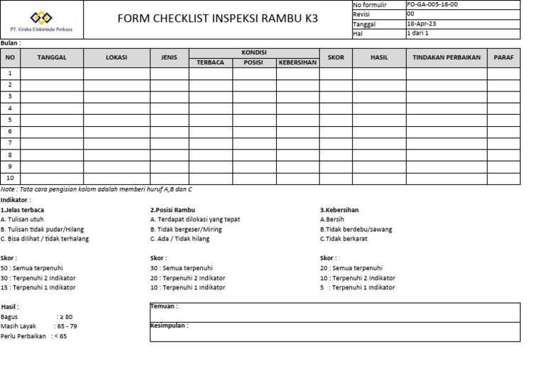 24.fo-Hga-005!16!00 Form Inspeksi Rambu k3 | PDF
