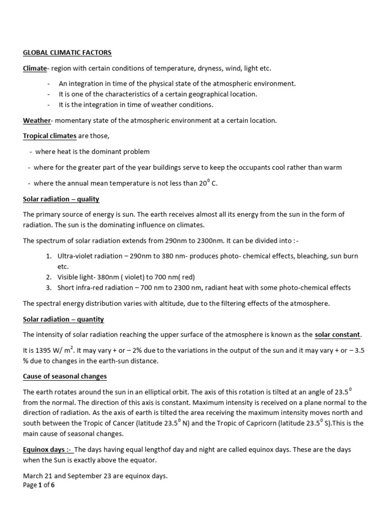 Climtology Notes - Global Climatic Factors | PDF | Humidity | Wound