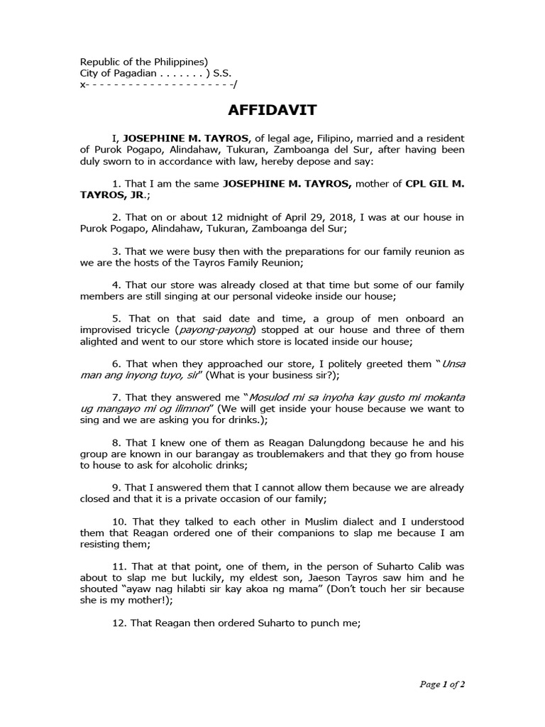 Affidavit Tayros | PDF
