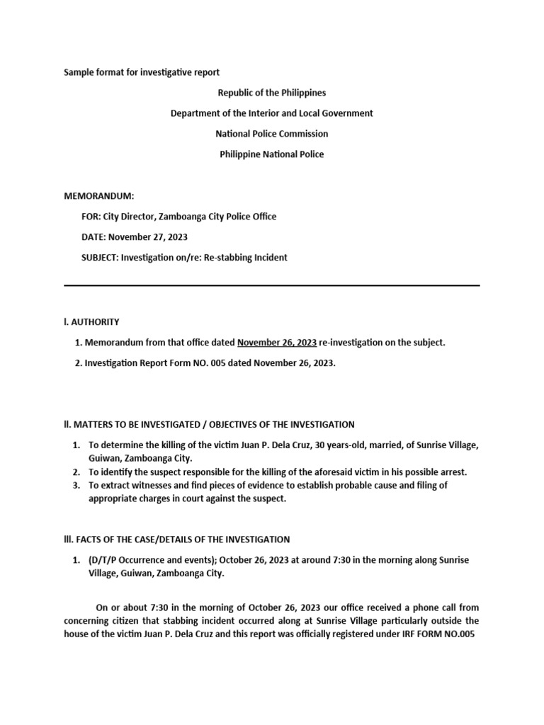 Investigative Report on Zamboanga Stabbing | PDF | Crimes | Crime ...