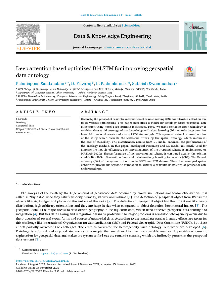 Deep attention based optimized Bi-LSTM for improving geospatial data ontology | PDF