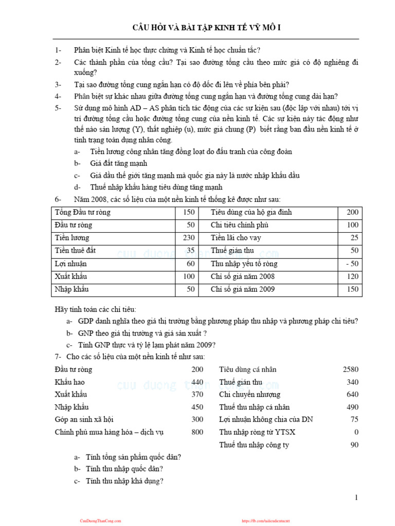 (KTVM) Kinh Te VI Mo 1 - Cau Hoi Va Bai Tap - On k56 | PDF