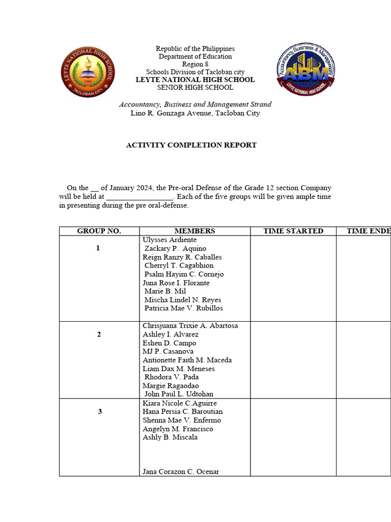 Activity Completion Report | PDF