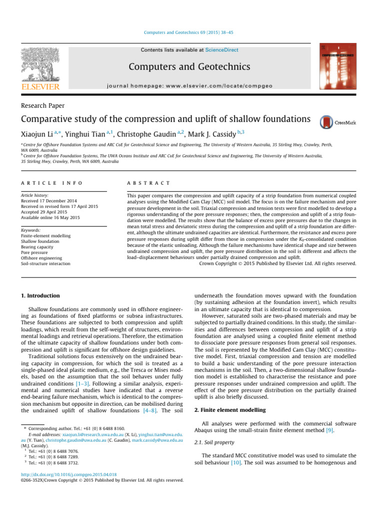 2015 - Comparative Study of The Compression and Uplift of Shallow ...