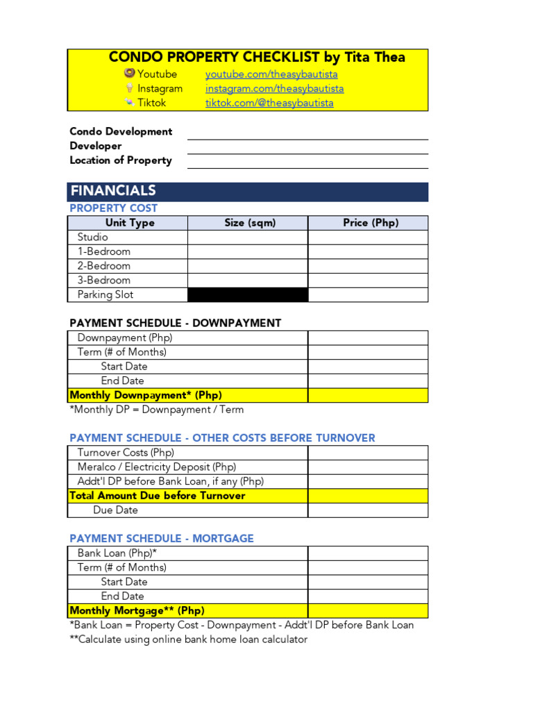 Condo Checklist | PDF | Mortgage Loan | Down Payment