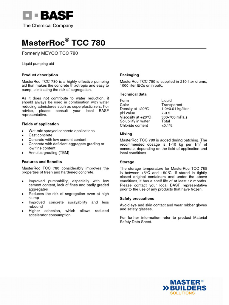 Masterroc® TCC 780 Tds | PDF | Liquids | Physical Chemistry