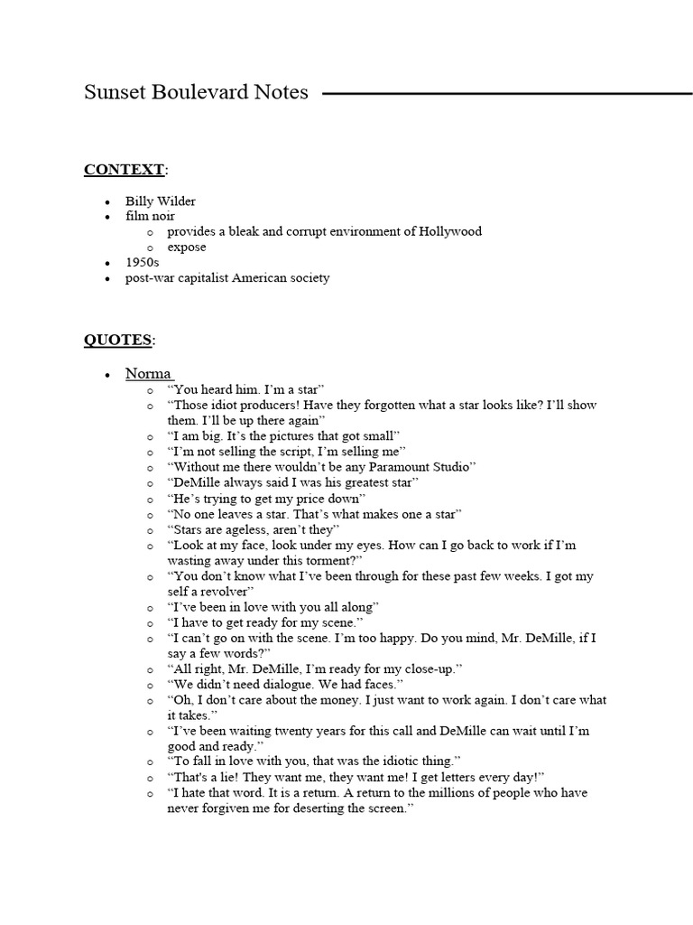 Sunset Boulevard Notes | PDF