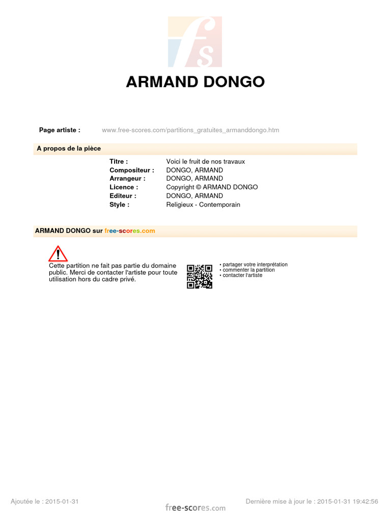 (Free Scores - Com) Dongo Armand Voici Le Fruit de Nos Travaux 73671 | PDF