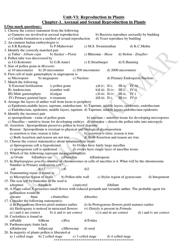 12th STD BIO-BOTANY EM One Marks | PDF