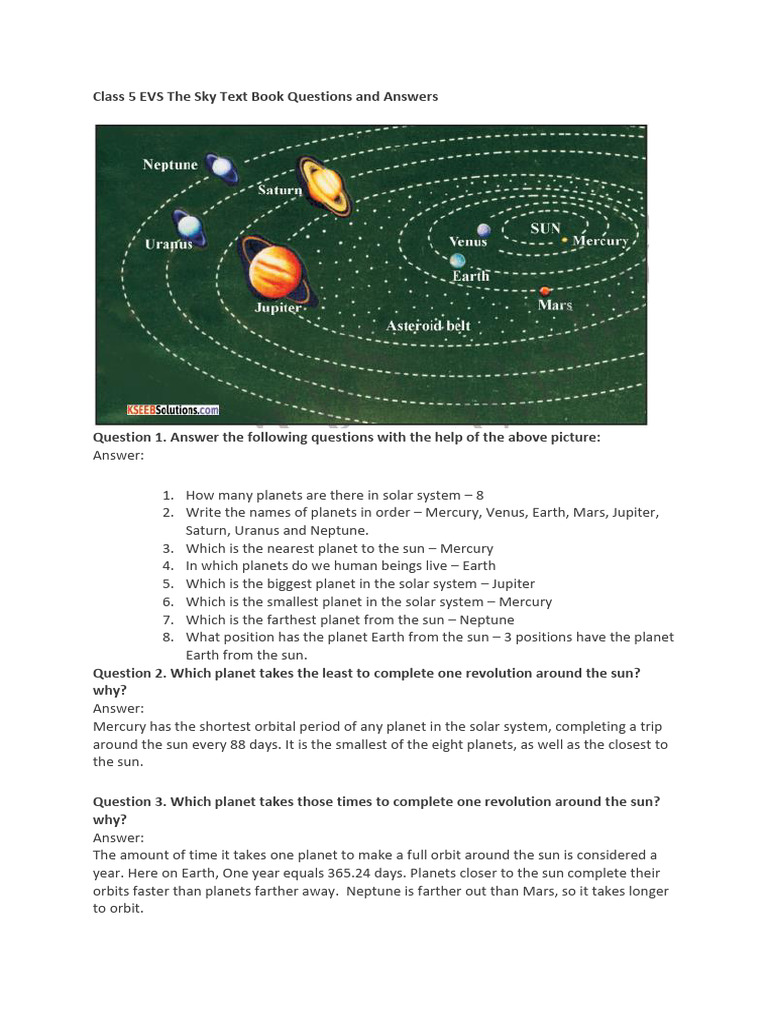 Class 5 EVS The Sky Text Book Questions and Answers | PDF