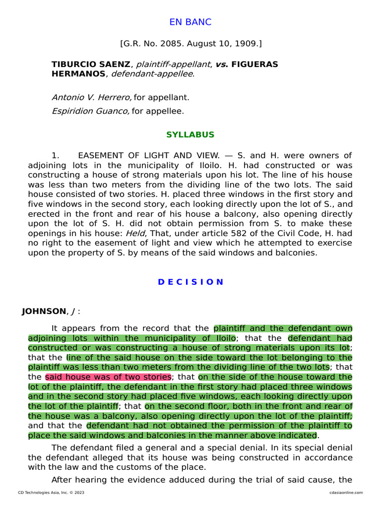 Saenz v. Figuera Hermanos | PDF | Judgment (Law) | Property