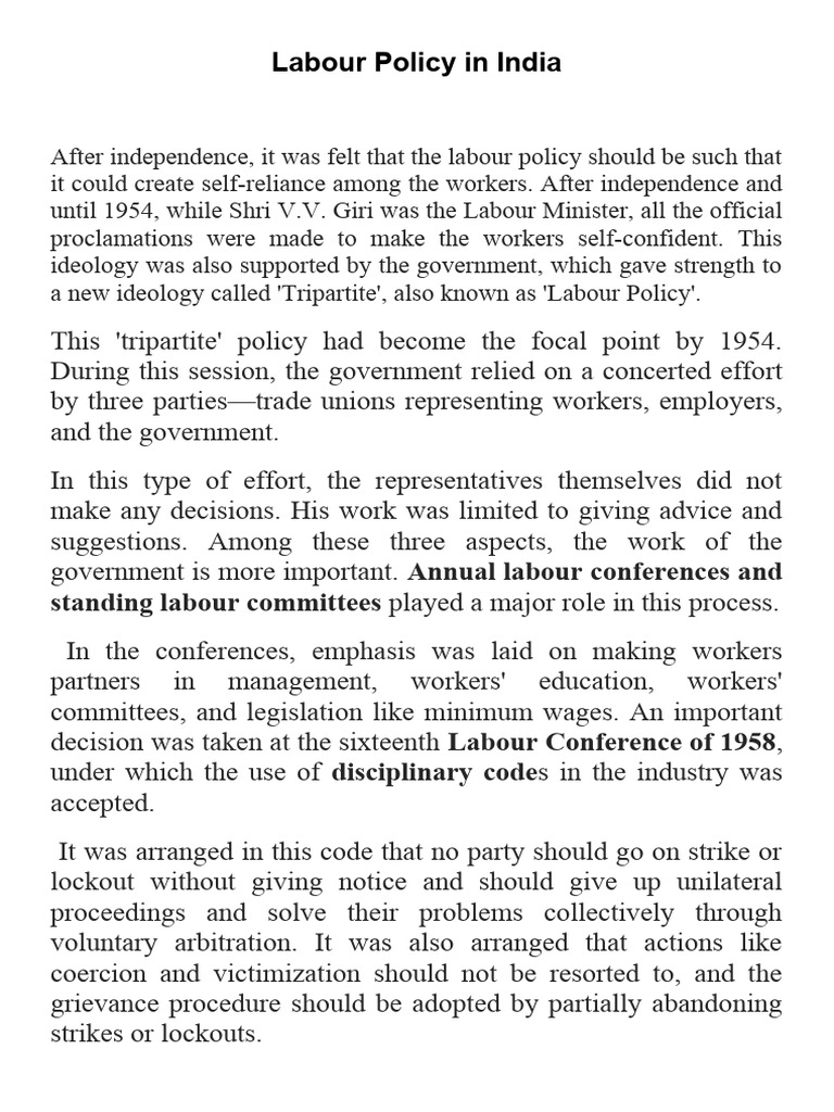 Labour Policy in India | PDF