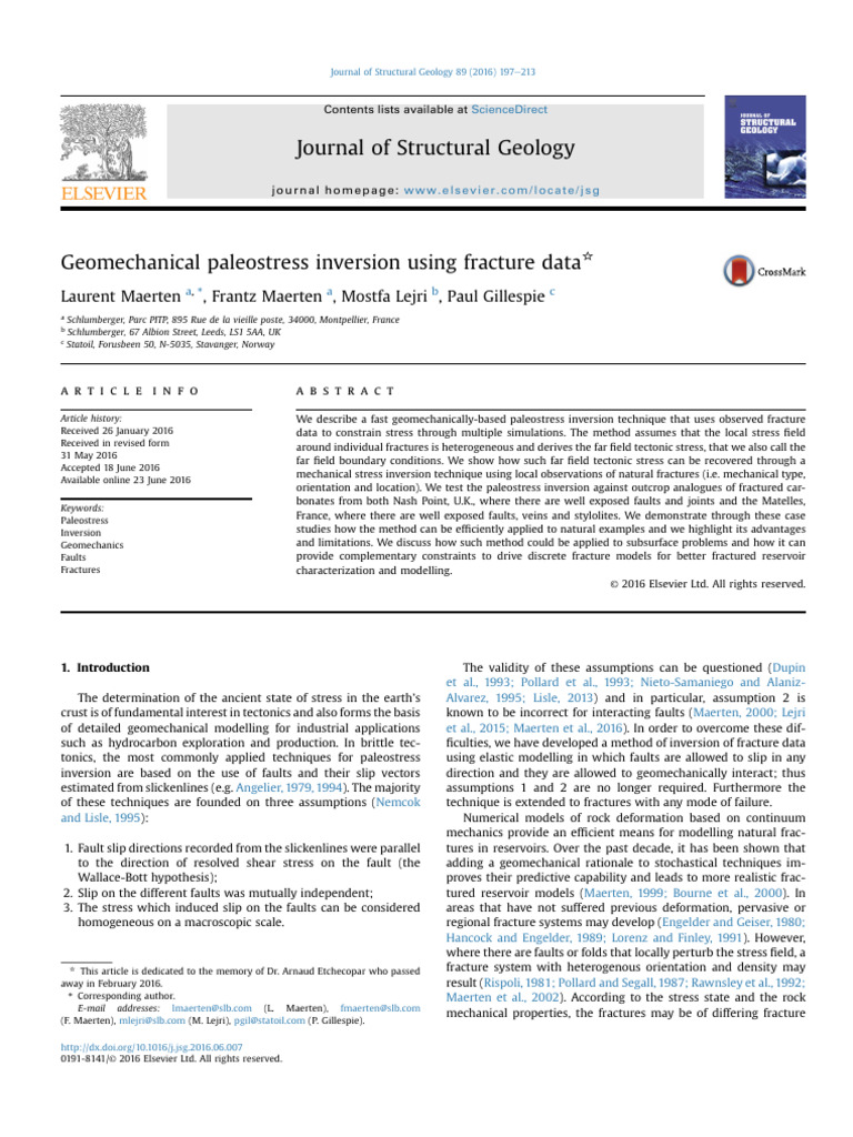 Journal of Structural Geology: Laurent Maerten, Frantz Maerten, Mostfa ...