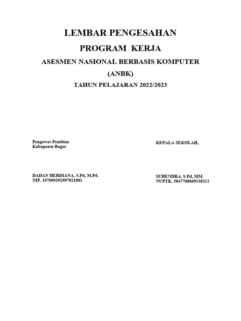 Lembar Pengesahan Anbk | PDF | Karier & Perkembangan | Ilmu Sosial