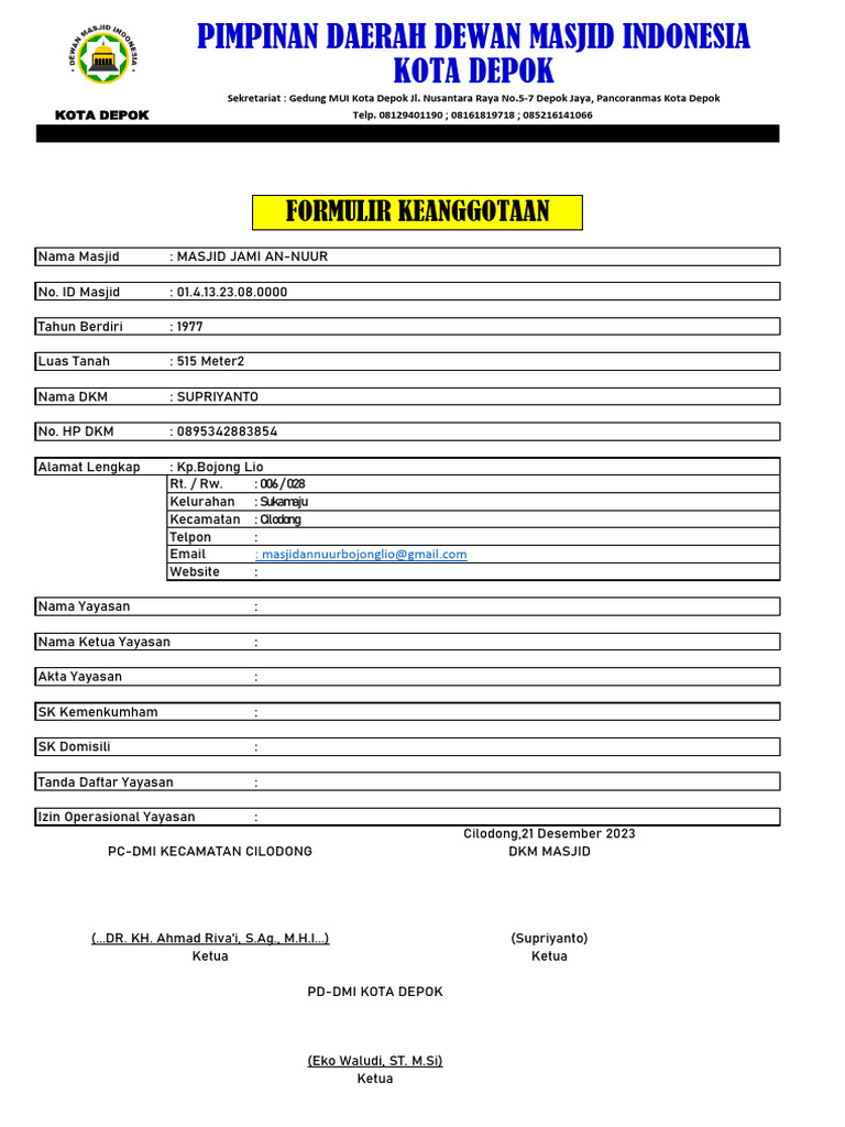 Formulir Permohonan Keanggotaan DMI | PDF