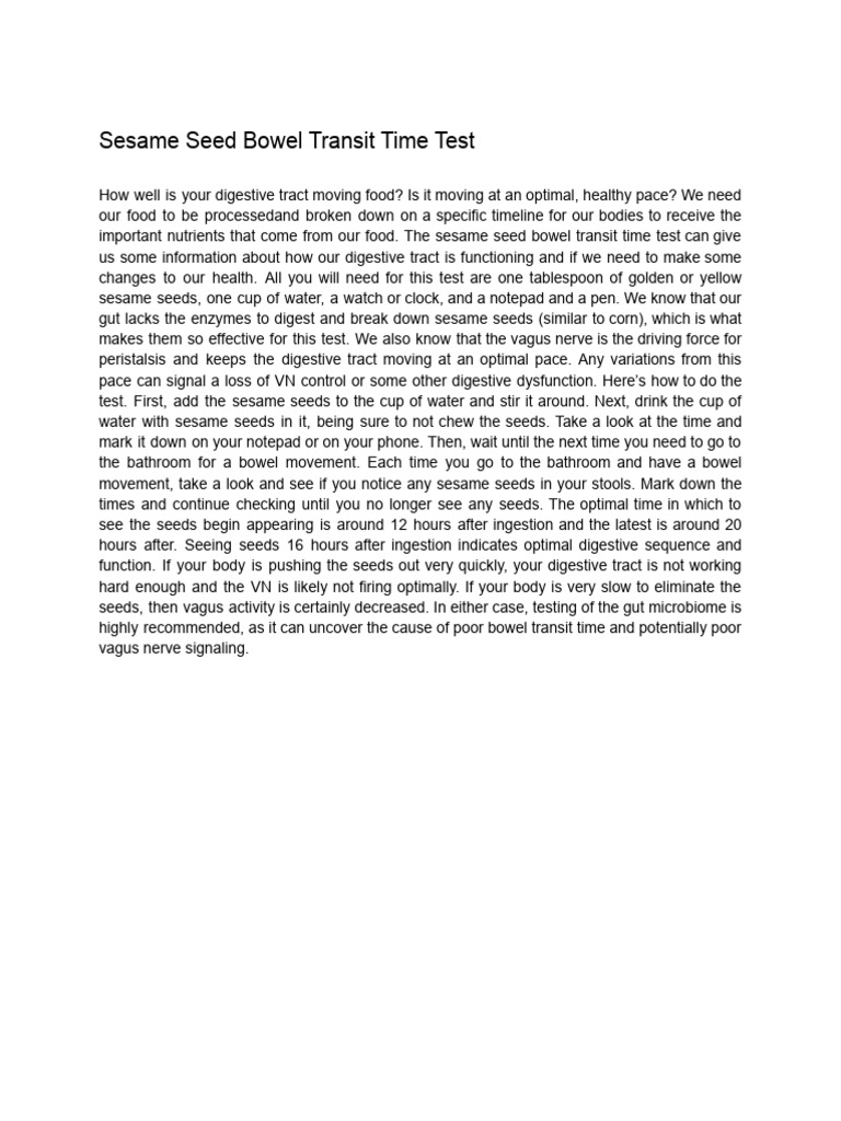 Sesame Seed Bowel Transit Time Test | PDF | Wellness