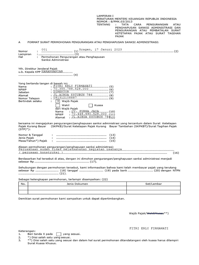 Formulir Penghapusan Sanksi | PDF