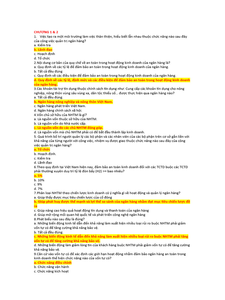 ÔN TẬP QUẢN TRỊ NGÂN HÀNG | PDF