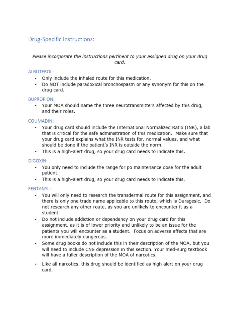 Drug Specific Instructions 2023 | PDF | Self-Improvement