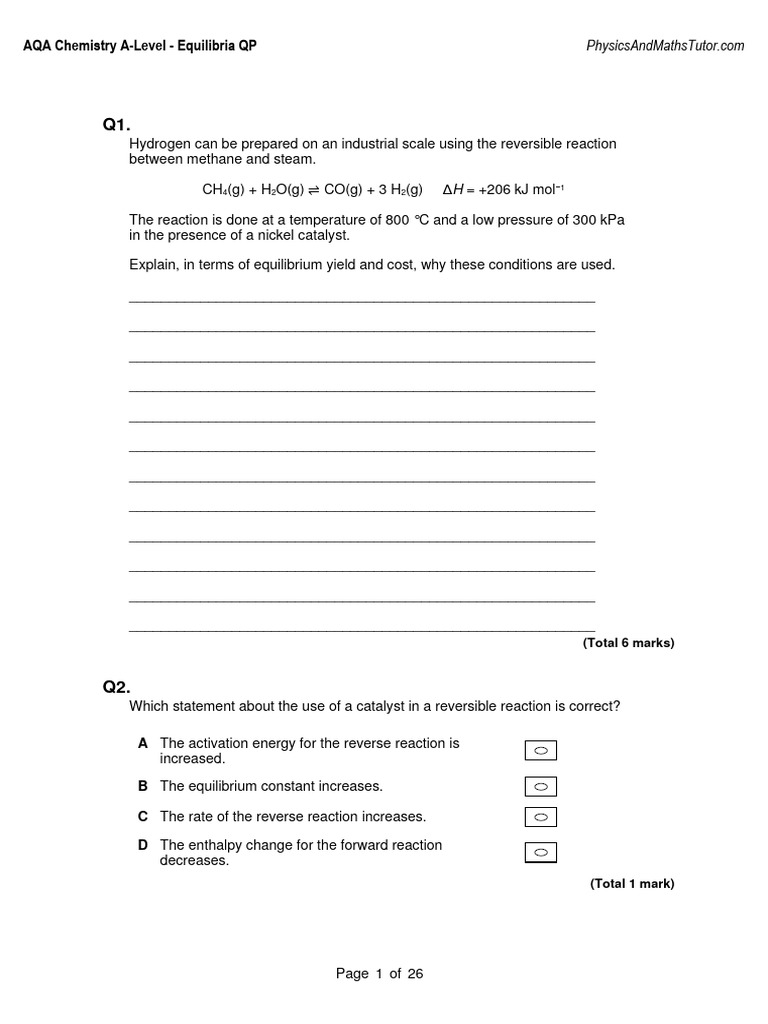 Chemical Equilibria QP | PDF | Chemical Equilibrium | Mole (Unit)