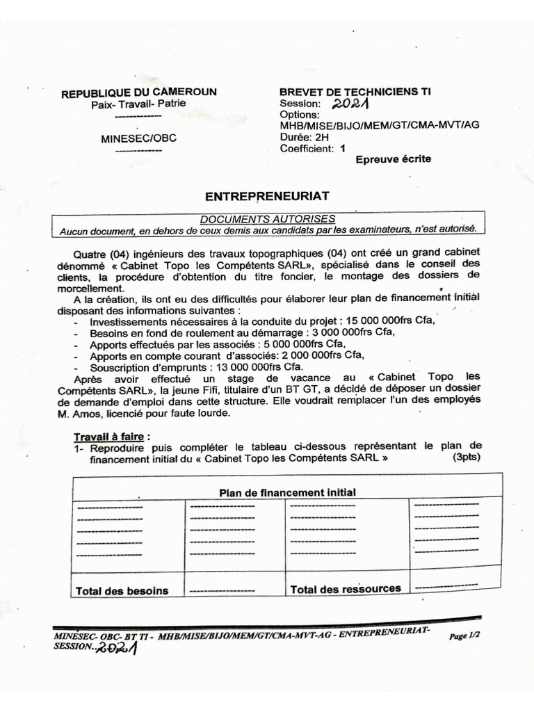 Epreuve Bts 2021 Pdf