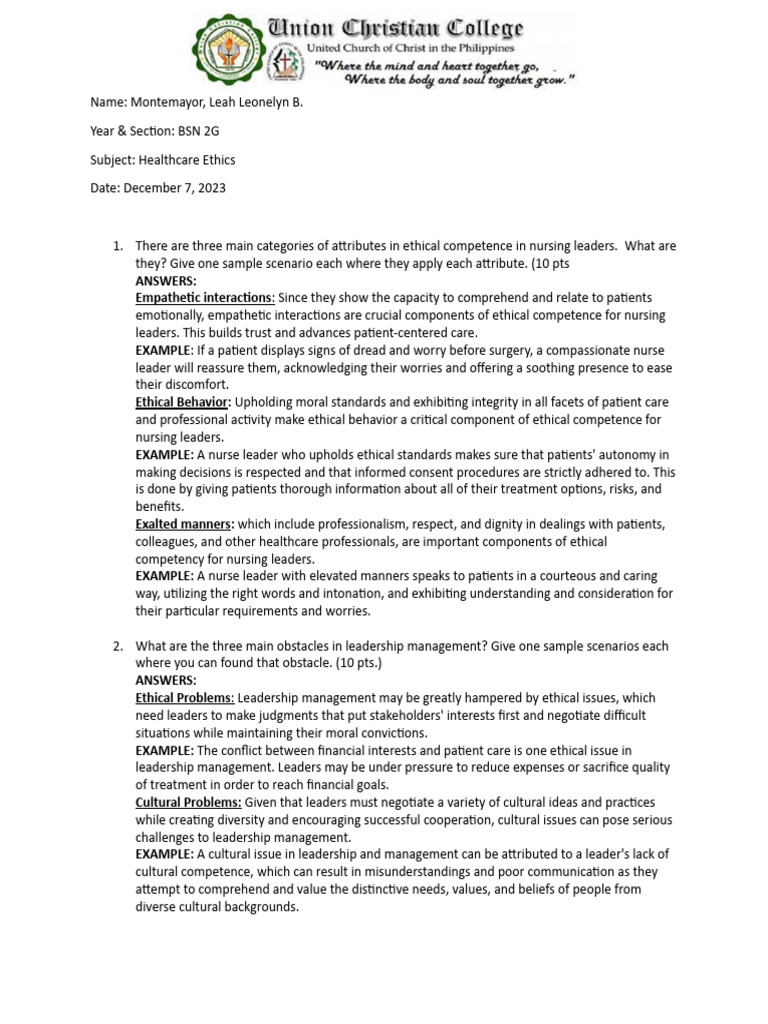 Act 2 Final Eth | PDF | Health Care | Leadership