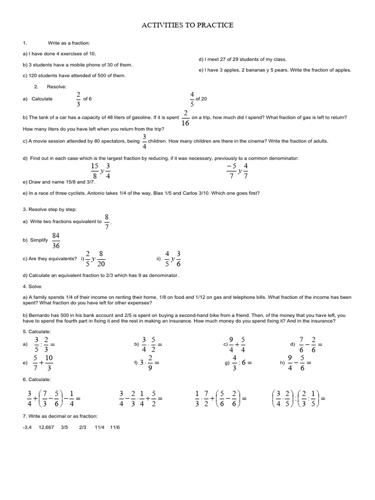 Activities To Practice Fractions | Download Free PDF | Division ...