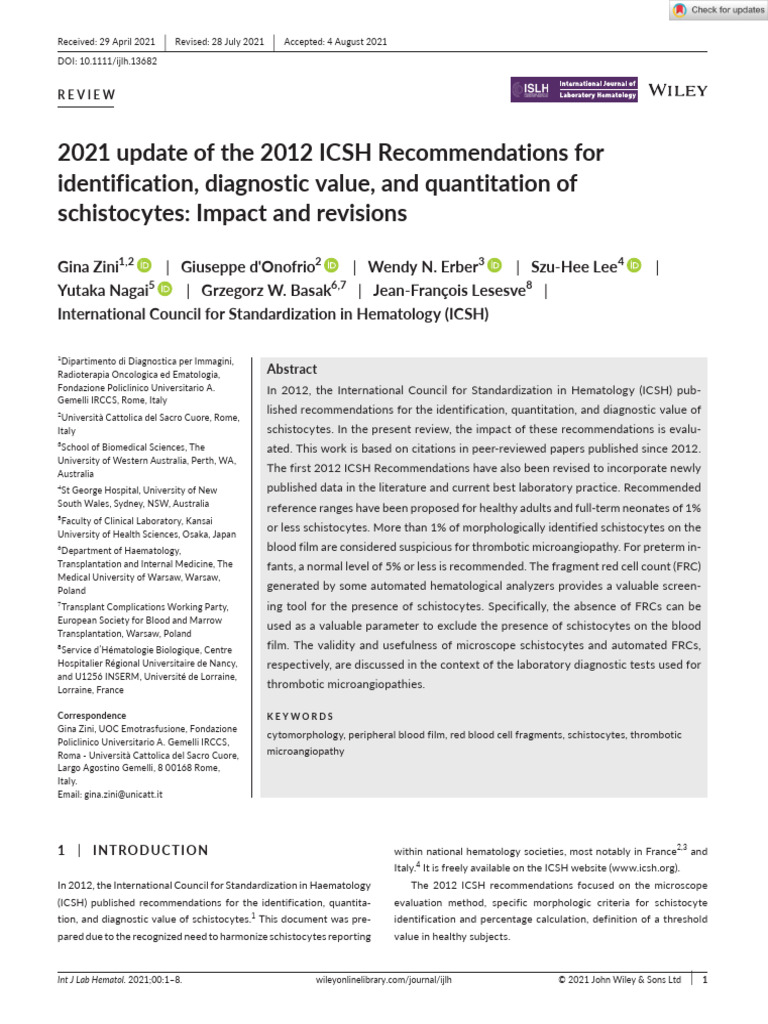 2021 ICSH Schistocytes | PDF