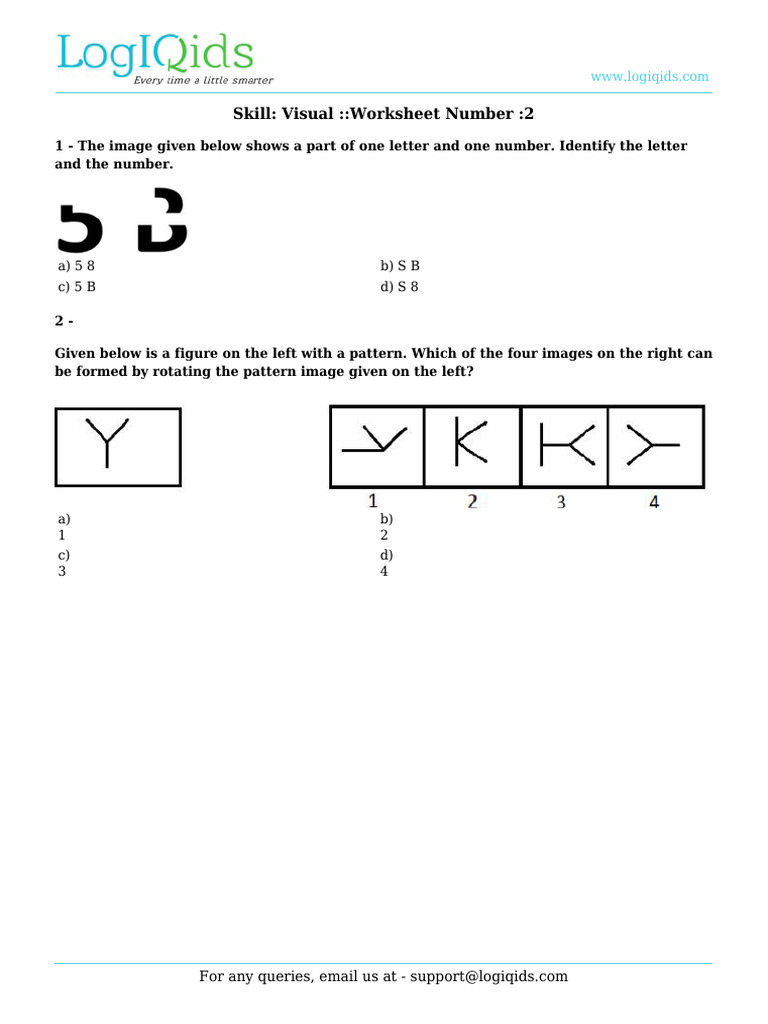 Skill: Visual::Worksheet Number:2: A) 5 8 B) S B C) 5 B D) S 8 ...