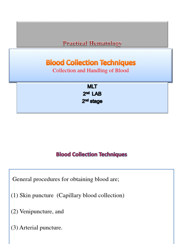 Blood Collection Techniques PRACTICAL hematology | PDF | Blood | Vein