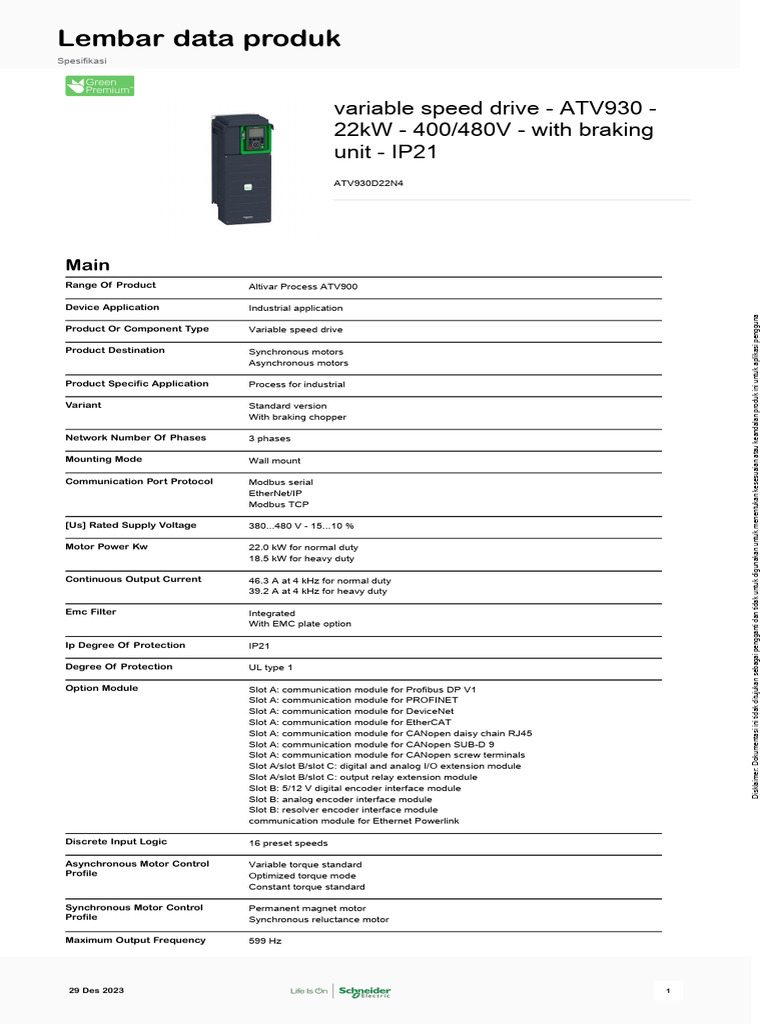 Schneider Electric - Altivar-Process-ATV900 - ATV930D22N4 | PDF ...