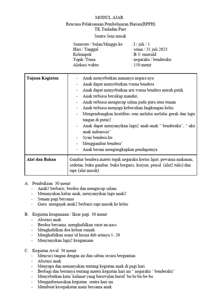 Modul Ajar Senin Sentra Bahan Alam | PDF