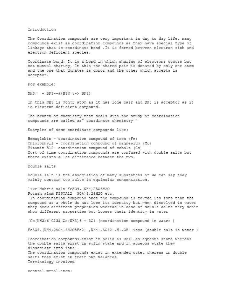 CHWM Coordination Compounds | PDF