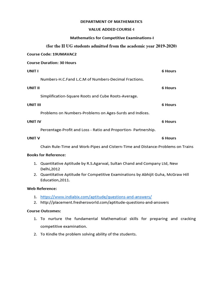 Maths Value Added Course | PDF