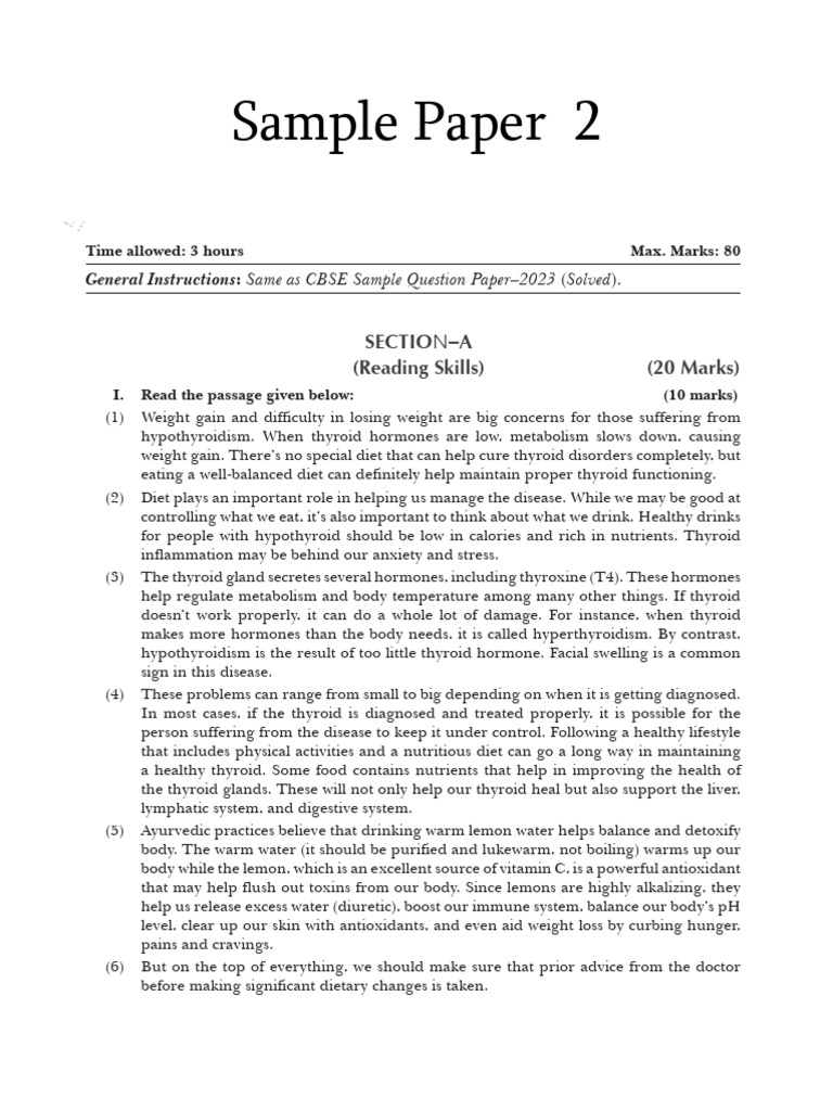 Sample Paper -2 | PDF | Hypothyroidism | Thyroid