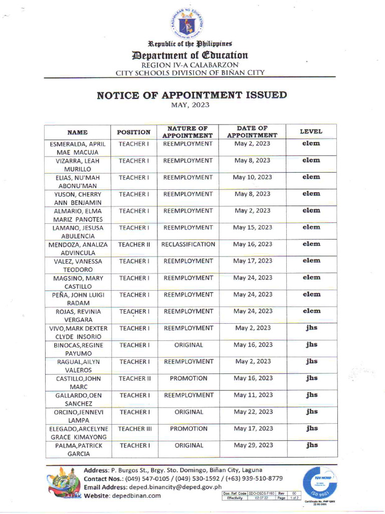 Notice of Appointment | PDF