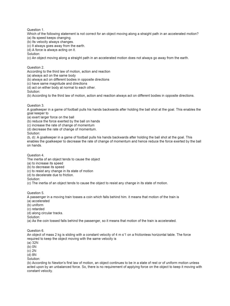 Phy. Ncert Exampler | PDF | Force | Momentum