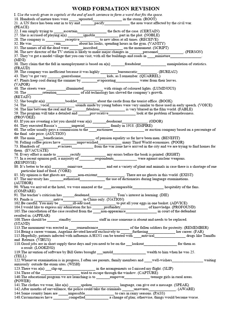Revision (Word Formation) - Past Papers | PDF