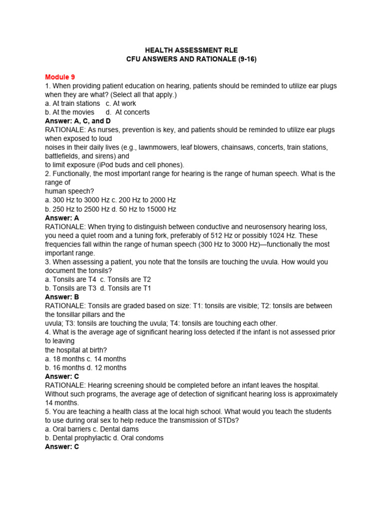 Health Assessment RLE SAS ANSWERS AND RATIONALE | PDF | Lung | Ear