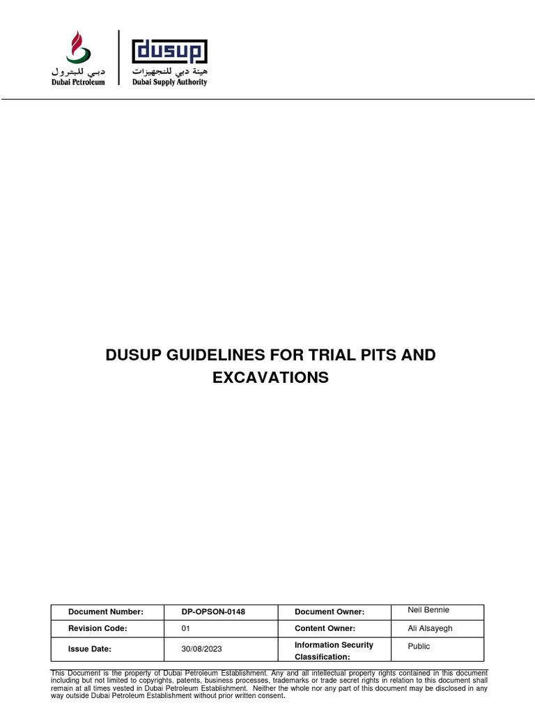 DP OPSON 0148 DUSUP NOC Guidelines For Trial Pits and Excavations | PDF ...