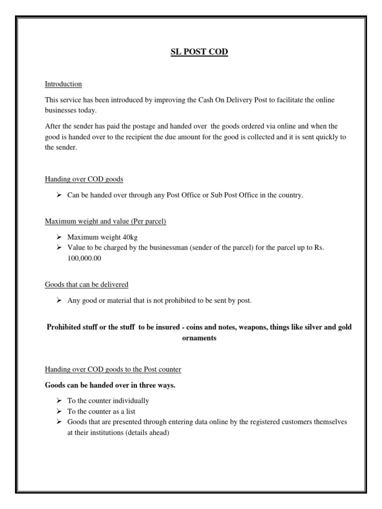 SL Post COD English New | PDF | United States Postal Service | Mail