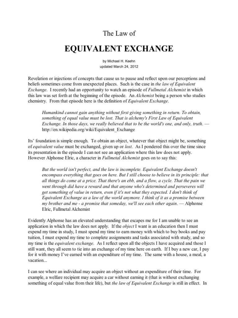 The Law of Equivalent Exchange | PDF | Taxes | Alchemy