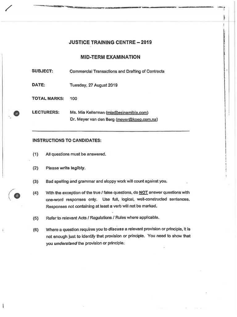 Commercial Transaction JTC Past Papers | PDF